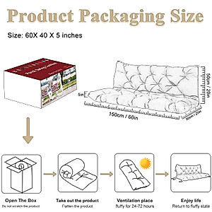 Swing Cushions 3 Seater Replacement Porch Swing Cushions Outdoor 60 inch Waterproof Bench Cushions Thicken 5" Khaki Cushions for Outdoor Swing With Ties Patio Swing Cushions for Outdoor Furniture