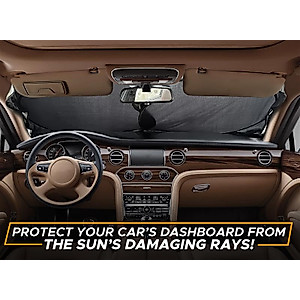 EcoNour Car Windshield Sun Shade | Reflective Sunshade for Ultimate Protection | Overlapping Design | 240T Polyester | Fits Small Sedans, Mini SUVs, Hatchbacks | Medium (64x32 inches)