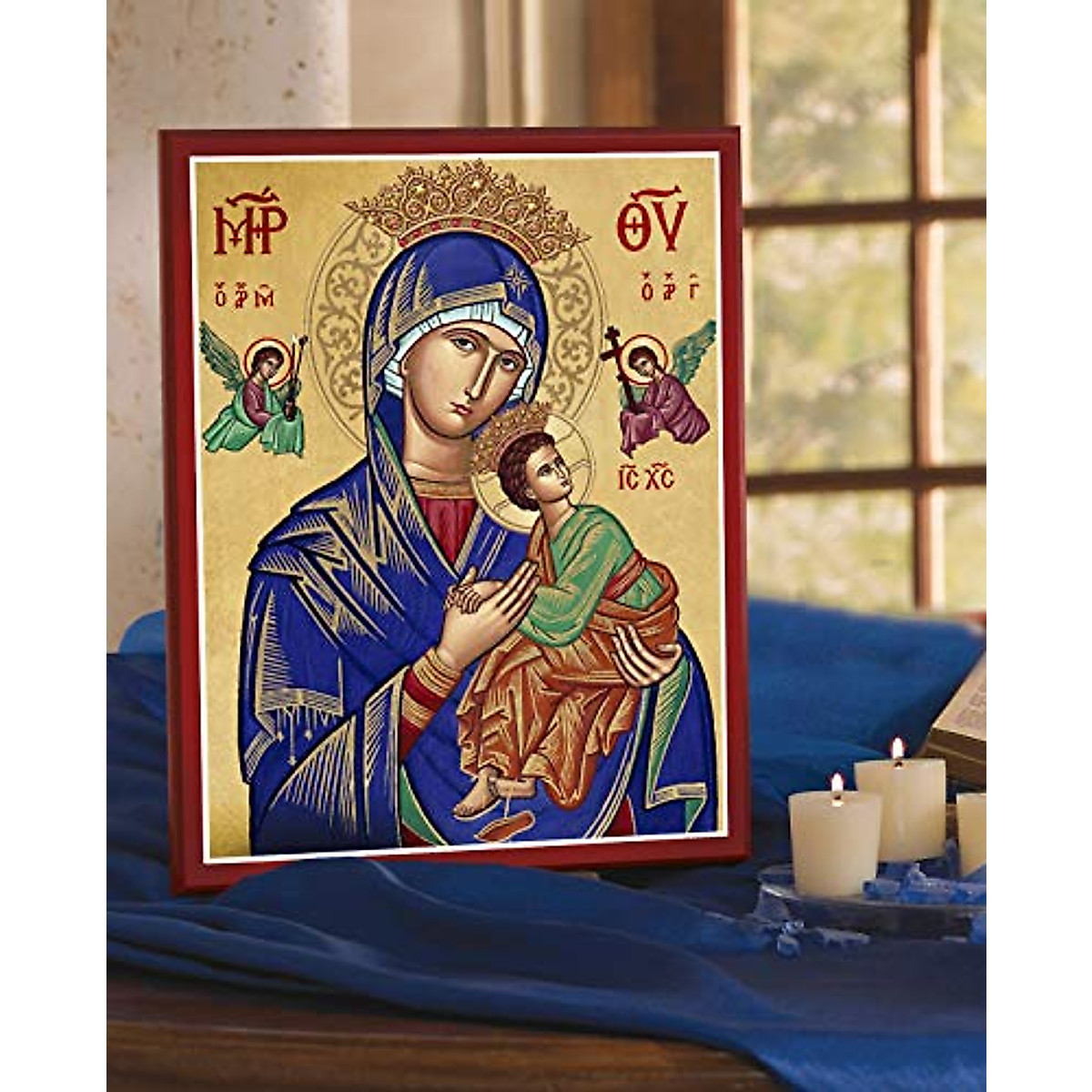 Monastery Icons Our Lady of Perpetual Help Crowned Mounted Plaque Icon Reproduction 8" x 10"