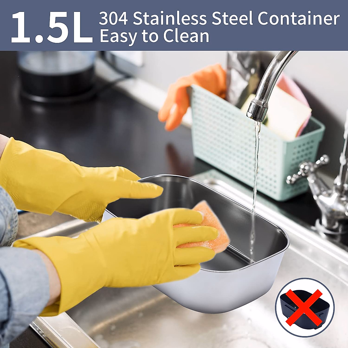 Electric Lunch Box, 75W Portable Food Heater for Adults, Fast Heating Food Warmer for Car Truck Home Office 110V/12V/24V with 1.5L 304 Stainless Steel Container, Fork Spoon and Bag, Blue+White