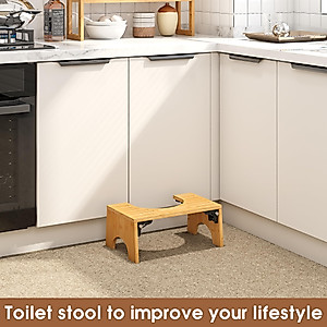 FILWH 6.7 Inches Folding Toilet Stool for Bathroom Squatting Toilet Stool Collapsible Poop Stool Bamboo Anti-Slip Toilet Stool Foldable Toilet Potty Step Stool for Adult Portable Sturdy