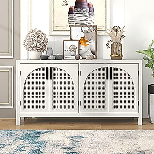 Foyer Tables for Entryway 58 Inch Modern Sideboard Buffet Table Storage Cabinet Console Sofa Table with Adjustable Shelves for Kitchen Living Room, Dining Room, Bedroom, and Hallway, White