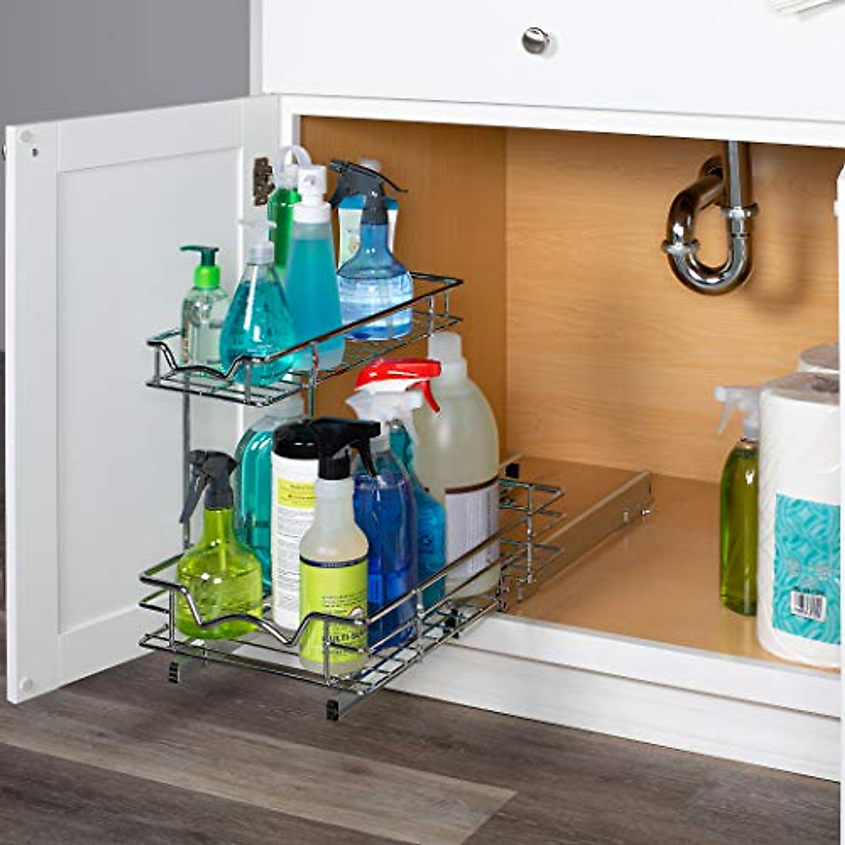 Richards Under Sink Pull-Out Sliding Shelf Organizer for Kitchen Heavy Duty with 5 Year Warranty, 11.5”W x 21”D x 14.5”H, Requires at Least 12.5” W Cabinet Opening-Chrome
