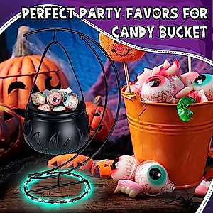 Dandat 4 Sets Halloween Light up Witches Cauldron Candy Bucket Witches Cauldron Serving Bowls on Rack Black Plastic Candy Bucket Cauldron with String Lights for Indoor Outdoor Home Kitchen Decoration