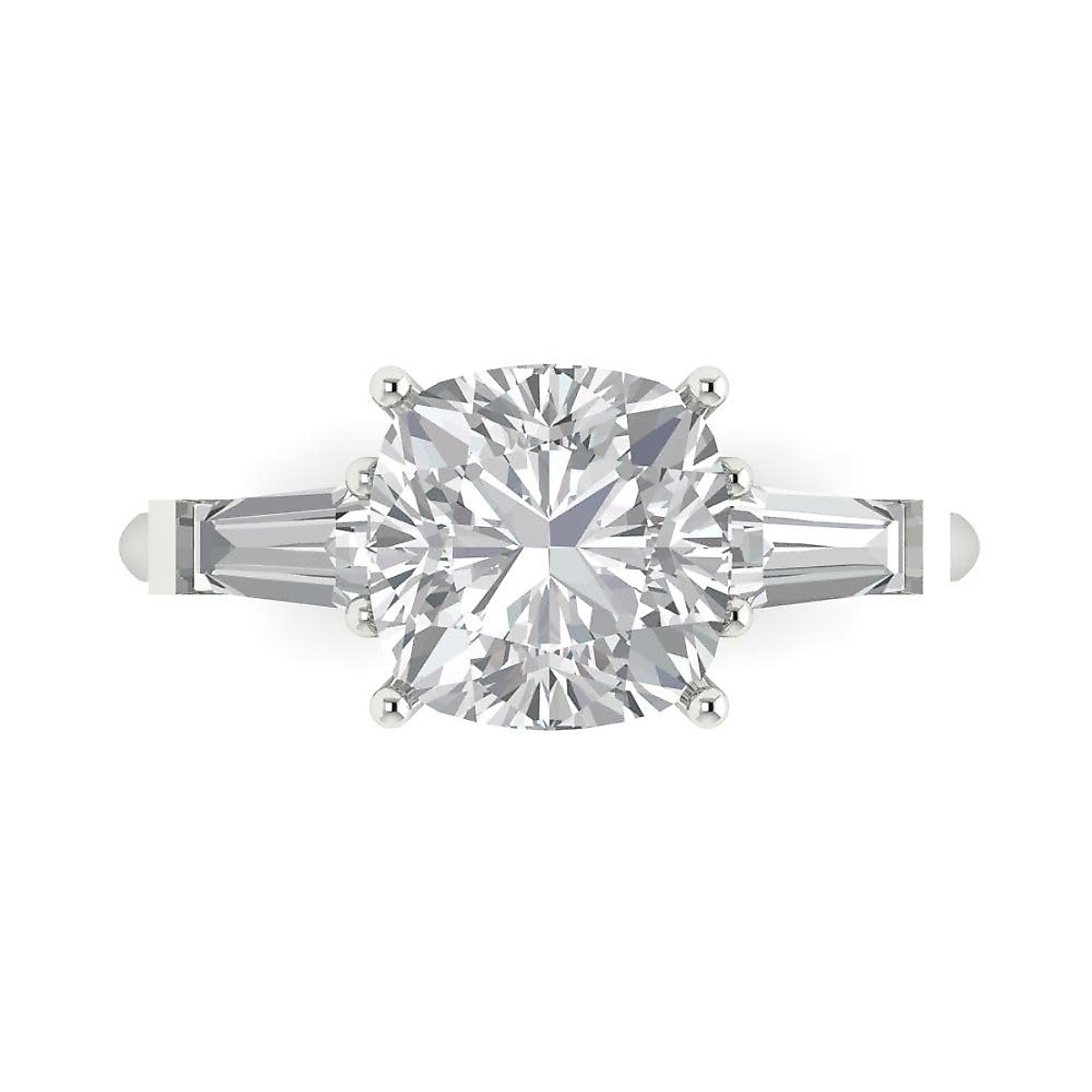Clara Pucci 3.50ct Cushion cut 3 stone Solitaire Lab Created White Sapphire Designer Anniversary Bridal Engagement Ring 14k White Gold 5