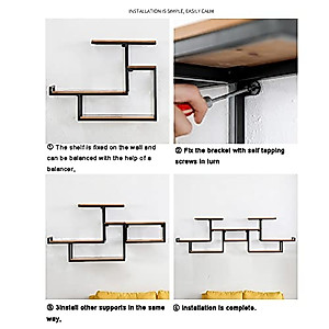 TAUODUYY Wall Shelf, Wall Mounted Bookshelf, Living Room Sofa Back Wall Display Shelf, Creative Red Wine Cabinet, Solid Wood Partition + Iron Decoration (Color : A)