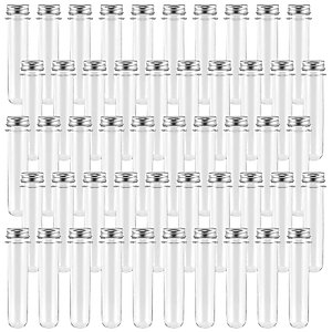 HAKZEON 50 PCS 40ml Plastic Test Tube with Caps,140 x 25 mm Clear Test Tubes with 50 Seal Protection Sheets, for Scientific Experiments, Plant Cultivation，Party Decoration, Candies Salt Container