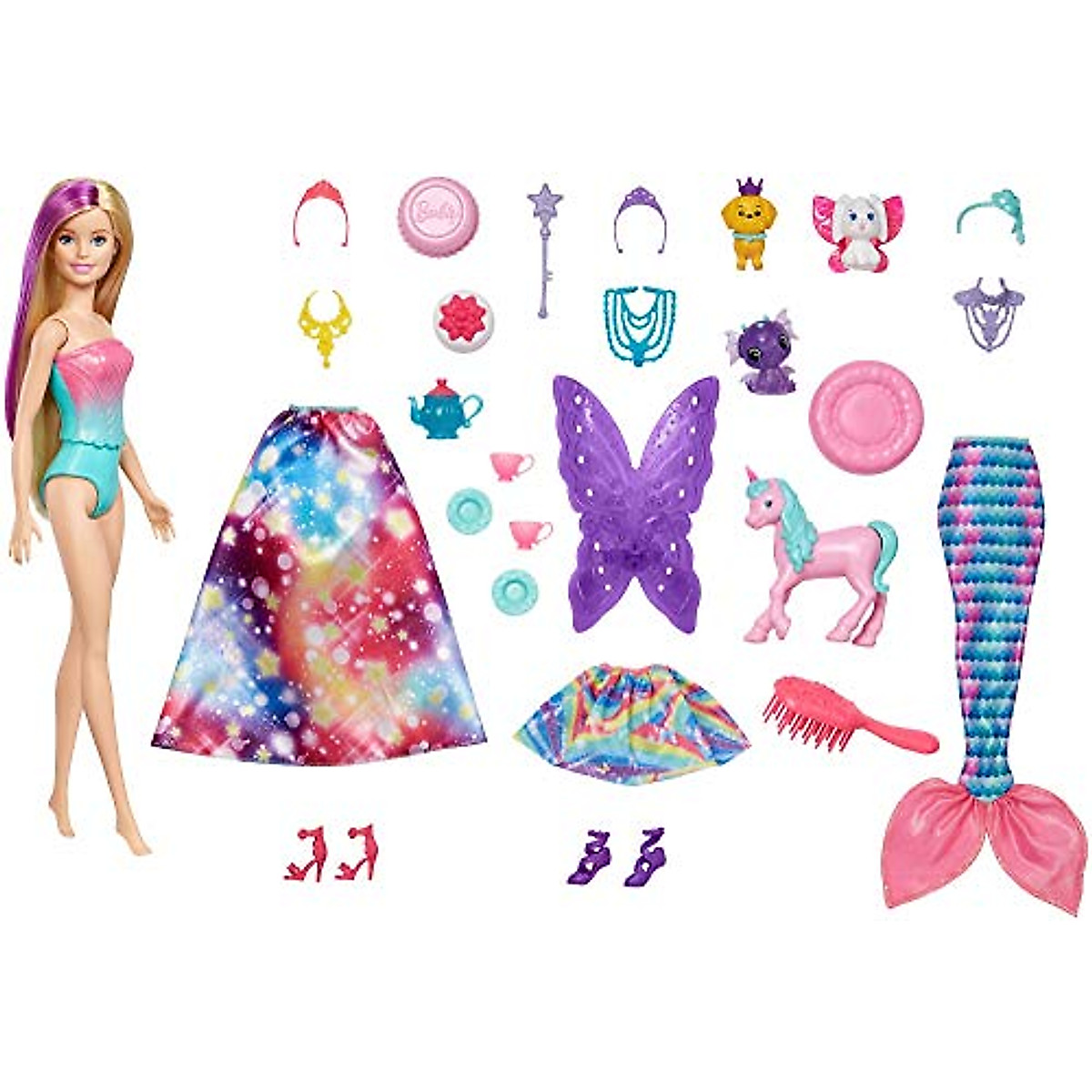 Barbie Dreamtopia Advent Calendar: Blonde Doll, 3 Fairytale Doll Fashions, 10 Accessories and 10 Storytelling Pieces Including 3 Pets, for 3 to 7 Years Old