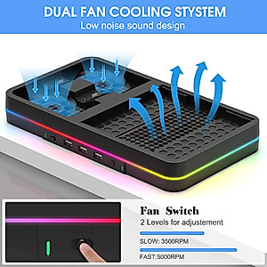 KEPLUG Dual Cooling Fan and Cooling Stand for Xbox Series X/S Console/Controller,Xbox Dual Controller Charger Station with RGB LED Light & 3 USB Ports,Xbox Series x Accessories with 2 Headphone Hooks