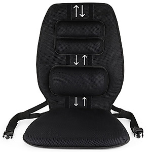 FOMI Gel Seat Cushion and Adjustable Back Support | Lumbar Pillow Flexible Placement for Upper Lower Thoracic, Coccyx, Pressure Sore Pain Relief | for Car, Office Chair, Gaming, Stadium | Posture Aid