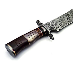 UK UNIQUE SHARP KNIVES BK-3039 Handmade Damascus Steel 15 Inches Damascus Steel Hunting Knife - Beautiful Rose Wood & Bone Handle
