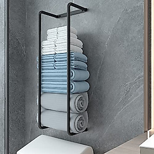 Towel Rack for Bathroom, Wall Mounted Stainless Steel Bathroom Organizer, Bath Towel Holder Wall Towel Rack for Rolled Towels, for Modern Small Space Bathroom Towel Storage - Black