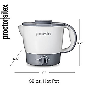 Proctor Silex 32oz Adjustable Temperature Electric Hot Pot Kettle for Tea, Boiling Water, Cooking Noodles and Soup, White (48507PS)