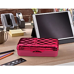 It's Academic Metallic Pencil Case Box, Hard Plastic, Stylish Quilted-Pattern Lid, 3-Pack