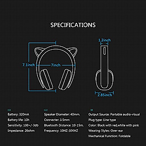 Censi Music Headset Headphone Creative Cat Ear Stereo Over-Ear Game Gaming Bass Headset Noise Canceling Headband Earphone for ipad, PC, iPhone and Android Smartphones (White, Wired)
