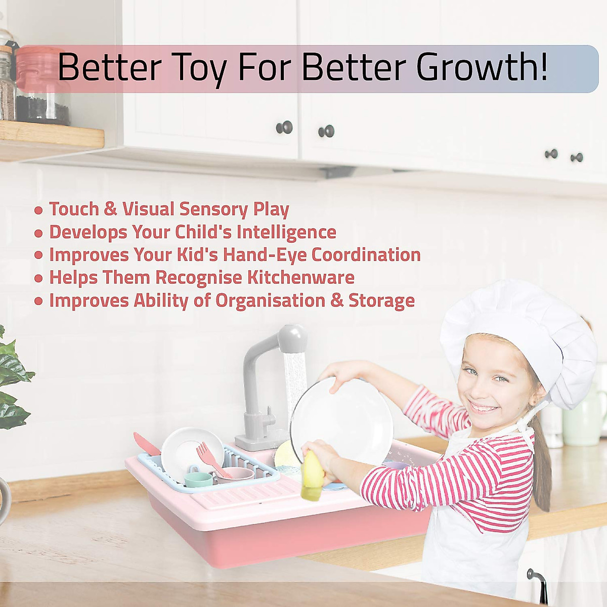 Kids Kitchen Sink Play Set- Fun & Educative Kids Toy- Water Cycling Kitchen Sink for Kids- Above 3 Years Toddler Toys- Easy to Install Play Kitchen Sink- Cute Kids Kitchen Sink