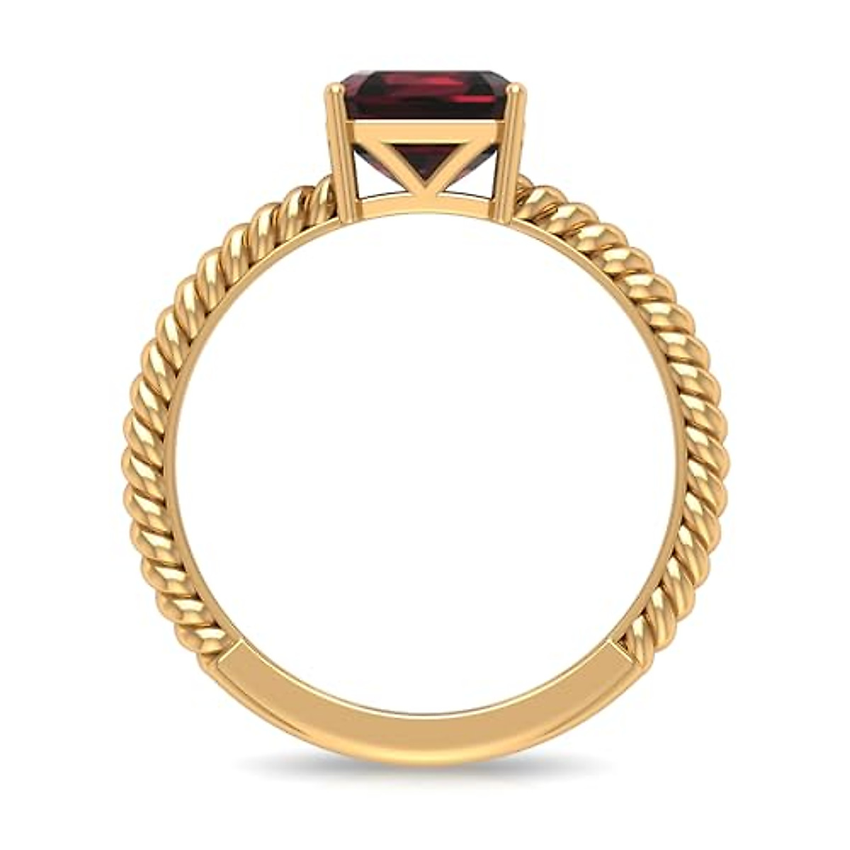 Real Garnet Solitaire Twisted Rope Ring for Women (8 MM Asscher, AAA Quality, January Birthstone Jewelry), 14K Yellow Gold, Size:US 6.50