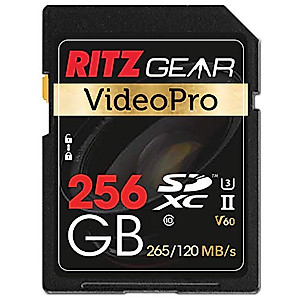 RitzGear VideoPro UHS-II SD Card 256GB SDXC Memory Card U3 V60 A1, Extreme Performance Professional Sd-Card (R 265mb/s 120mb/s W) for Advanced DSLR, Well-Suited for Video, Including 4K,8K, 3D.
