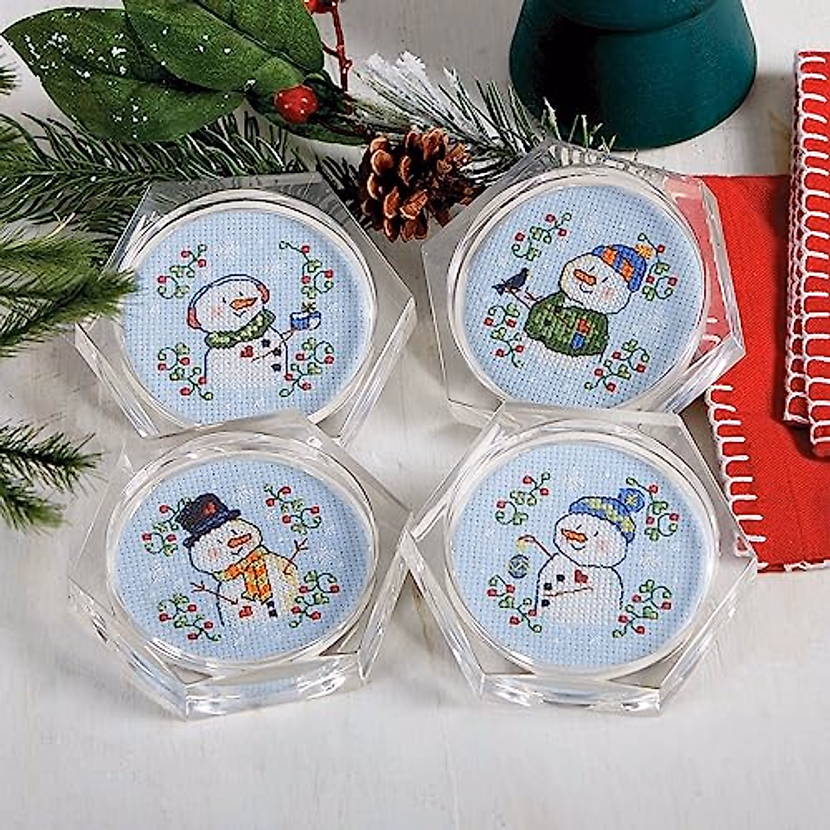 Herrschners Frosty Smiles Acrylic Coasters Counted Cross-Stitch Kit