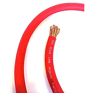 5 ft OFC 1/0 Gauge Oversized RED Power Ground Wire Sky High Car Audio