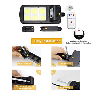 JAMIEWIN 120 led Solar Street Lights Outdoor Wireless Solar Security Wall Light Motion Sensor with 3 Lighting Modes for Porch Gutter Barn Garden Deck Fence Patio Path 2 Pack