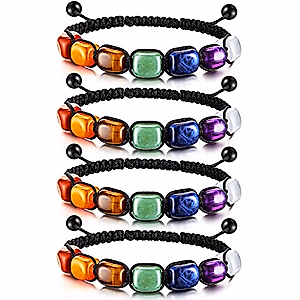 Hicarer 4 Pcs 7 Colored Chakra Bracelets for Women Men Chakra Reiki Bracelets Crystal Stretch Yoga Braided Rope Bead Bracelets
