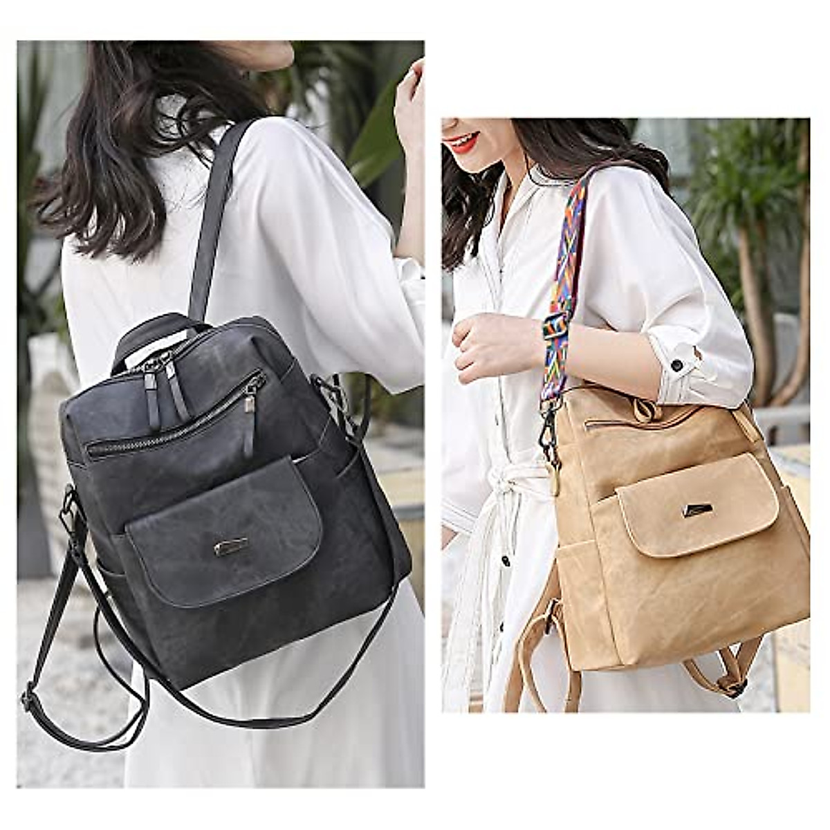 KlaOYer PU Leather Backpack Purse for Women Fashion Multipurpose Design Handbag Ladies Shoulder Bags Travel Backpack (Brown)