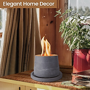 Kante 5.1 in. W Small Cake Portable Concrete Rubbing Alcohol Tabletop Fire Pit with Metal Extinguisher and 6 in. Dark Gray Base, Ethanol Fireplace, Indoor Outdoor Décor, Table Top Fire Pit Bowl Pot