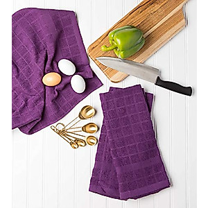 DII Basic Terry Collection Windowpane Dishtowel Set, 16x26, Eggplant Solid, 4 Piece