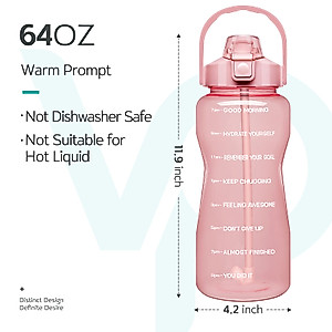 Venture Pal Large Half Gallon/64oz Motivational Water Bottle with Time Marker & Straw,Leakproof Tritan BPA Free Water Jug,Ensure You Drink Enough Water Daily for Fitness,Gym,Sports-Light Pink