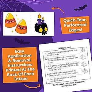 Halloween Temporary Tattoos For Kids Halloween Party Favors - 144 Pieces in 48 Unique Designs - Bulk Prizes Assorted Goodies Tattoos Goody Bag Stuffers