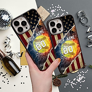 Customized Phone Cases Trendy Softball Name Number Protective Cover for iPhone Xr Xs 11 12 13 14 15 16 Pro Max Plus Mini for Samsung Galaxy S20 S21 S22 S23 S24 S25 Plus Ultra FE A03 14 15 25 53 54