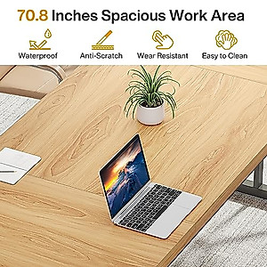 LITTLE TREE 70.8-Inch Large Executive Desk, Modern Computer Office Desk, Wooden Writing Desk Study Table for Home Office