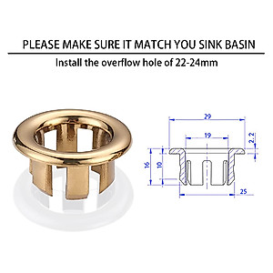 SKYPIA 4 Pcs Sink Overflow Ring Set Bathroom Accessary Kitchen Bathroom Sink Basin Overflow Cover Vanity Sink Overflow Cover (Gold)