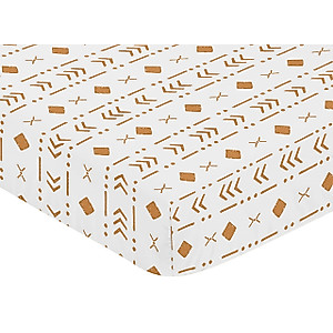 Sweet Jojo Designs White Orange Boho Tribal Mudcloth Boy Girl Fitted Crib Sheet Baby or Toddler Bed Nursery - Pumpkin Woodland Bohemian Southwest Geometric Arrow Gender Neutral Aztec Mud Cloth