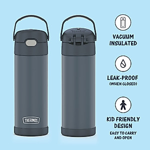 THERMOS FUNTAINER 16 Ounce Stainless Steel Vacuum Insulated Bottle with Wide Spout Lid, Stone Slate