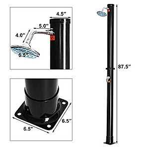 ERGOMASTER Outdoor Solar Shower 7.2Ft 2-Section Portable Solar Heated Shower Stand Temperature, 2-Section with Head Shower Tap for Outdoor Backyard Poolside Beach Pool Spa 5.5 Gallon(Black)