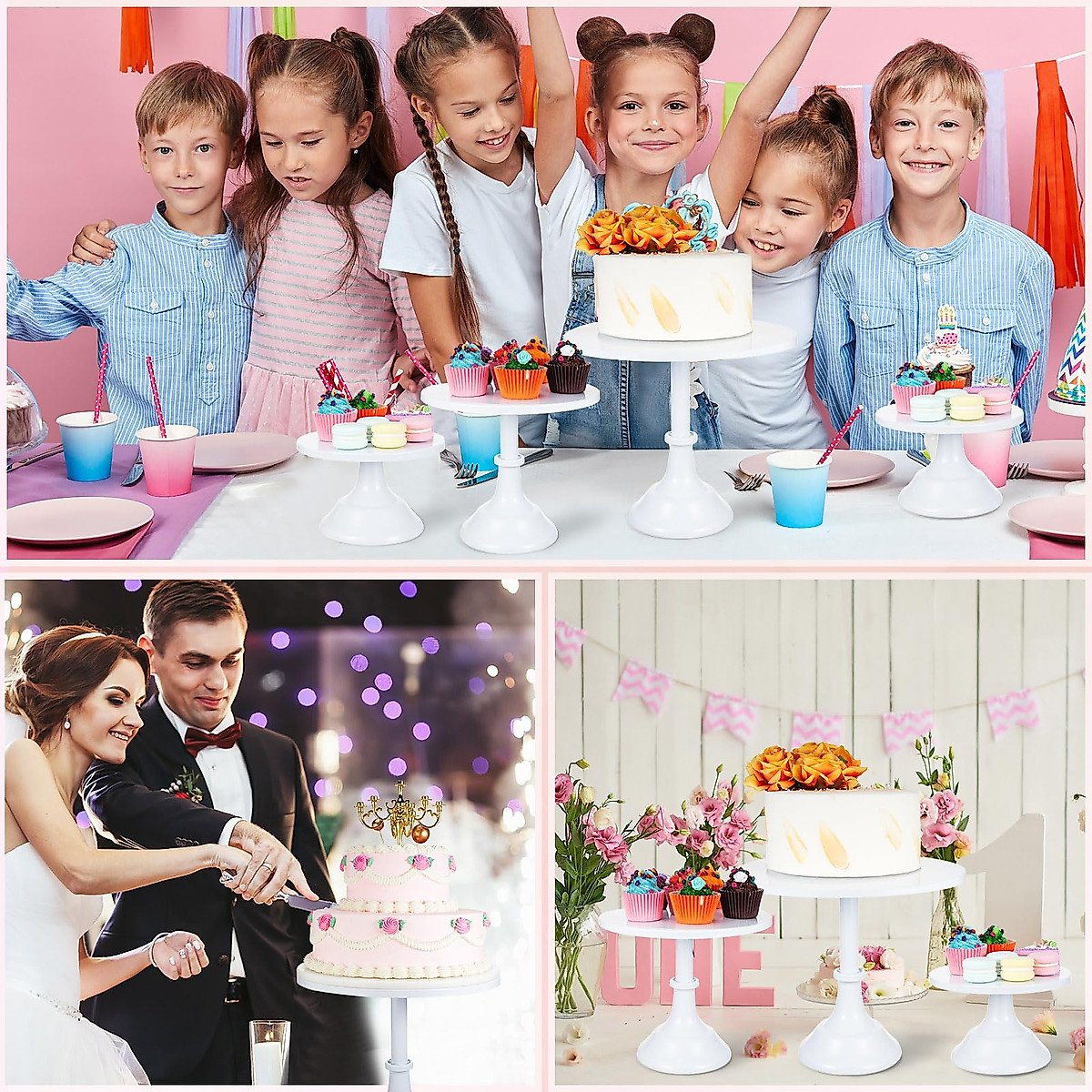 Umigy 6 Pcs White Cake Stand Sets for Dessert Table Display 8/10/12 Inch Metal Cake Stands Round Cupcake Holder for Wedding, Birthday, Party, Graduation, Baby Shower