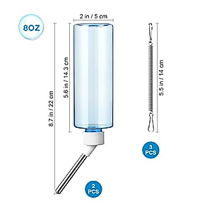 POPETPOP Guinea Pig Water Bottle No Drip 2 Pack- 8Oz Hamster Water Bottle with Hooks, Rabbit Water Bottle Samll Animal Water Bottles for Rabbits Hamsters Chinchillas Bunnys Rats