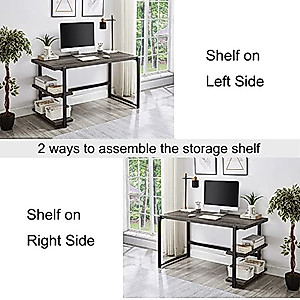 EXCEFUR Computer Desk with Shelves, 55 inch Industrial Work Desk for Home Office, Rustic Wood and Metal Study Writing Table, Grey