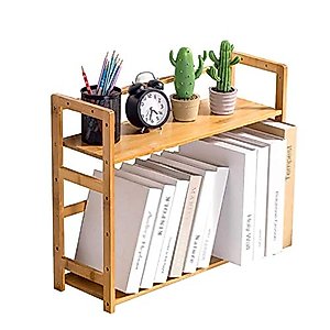 GELTDN Bookshelf Simple Desk Mini Creative Telescopic Shelf Double-Layer Storage Design, Free Up Desktop Space and Store Items Easily ( Size : 53CM )