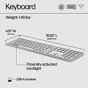 HP 970 Programmable Wireless Keyboard (Silver) - Bluetooth & 2.4 GHz Wireless Multi-Device Connectivity - USB-C Rechargeable Battery - 24 Programmable Keys - Works with Windows & MacOS (3Z729AA#ABA)