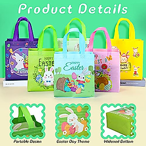 Easter Tote Bags with Handles Bunny Non Woven Bags Reusable Easter Bags with Handles Easter Bags Bulk Easter Grocery Shopping Bag Kitchen Reusable Grocery Bags for Easter Party Favors (40 Pieces)