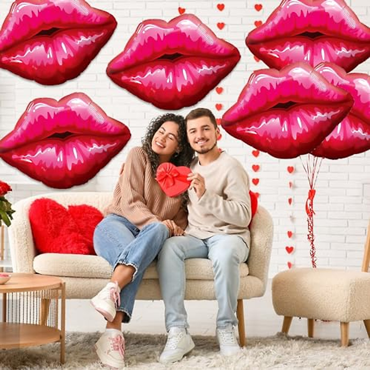 Fangoo 6 PCS Red Lip Balloons Set, Hot Pink Kiss Balloons Decorations, Huge Lips Kiss Foil Balloons, Wedding Party Balloons,Lip Balloon for Valentines Day Engagement Galentines Day Party Decor
