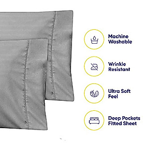 Dobby Stripe Queen Sheets - 6 Piece 1500 Supreme Collection Fine Brushed Microfiber Deep Pocket Queen Sheet Set Bedding - 2 Extra Pillow Cases, Great Value, Queen, Dobby Silver