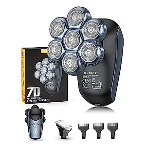 Detachable Head Shavers, Kibiy Electric Razor IPX7 Waterproof for Bald Men, Wet/Dry LED Display Rechargeable 7D Rotary Shaver Grooming Kit with Type-C Charge