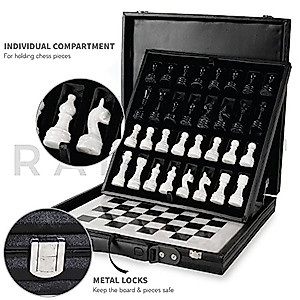 RADICALn 15 Inches Handmade White and Black Weighted Full Chess Game Set with Storage Box - Staunton and Ambassador Style Marble Tournament Chess Sets for Adults