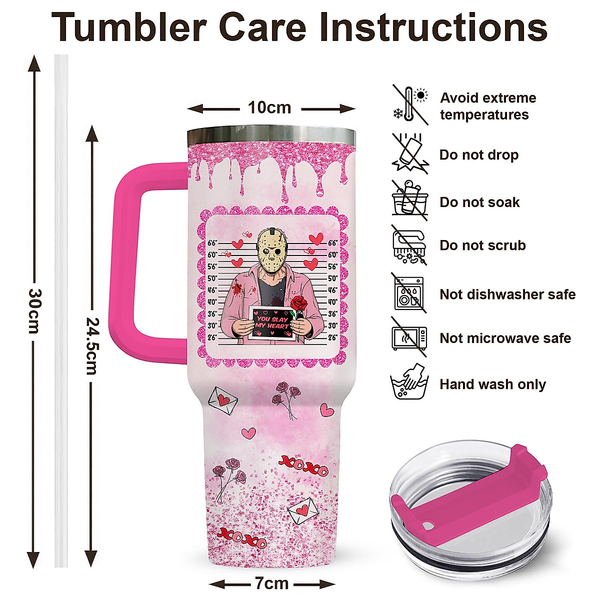 GEPOSTORE Valentines Gifts for Him Her, Horror Character 40 Oz Tumbler with Handle, Scary Tumblers Cup, Movie Characters Mug, Gifts for Movies Fan