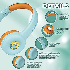 KO-STAR Kids Headphones, Wireless Bluetooth Headphones for Toddlers, 3.5mm Audio Green Headphones with Microphone, Foldable Noise Canceling Headphones for School/ipad/Kindle/Tablet/PC(Limited 85dB)