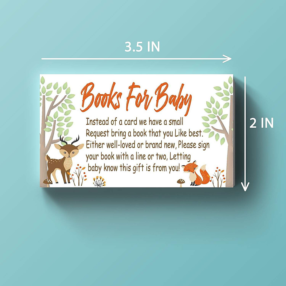 Woodland Creature Books for Baby Shower Request Cards (50 Pack), Baby Shower Invitation Inserts.